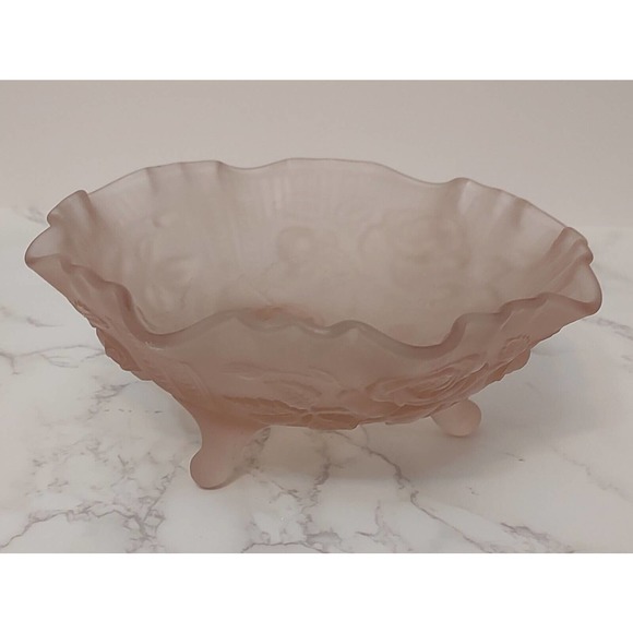 Unbranded | Dining | Vintage 3footed Pink Satin Frosted Glass Bowl Dish ...